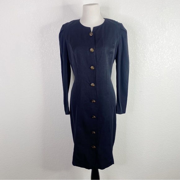 Vintage | Dresses | Vintage Mix It Black Sheath Button Front Dress ...